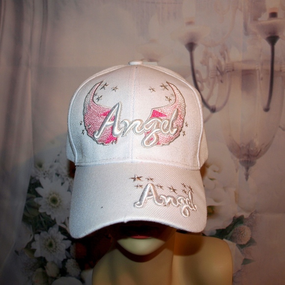 R Headwear | Accessories | Angel Hat White Embroidered Pink White Wings ...